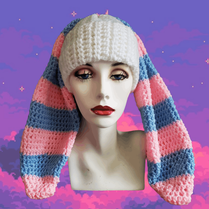 Handmade HANDMADE CROCHET TRANSGENDER FLAG PRIDE BUNNY RABBIT BEANIE ... Handmade HANDMADE CROCHET TRANSGENDER FLAG PRIDE BUNNY RABBIT BEANIE ...