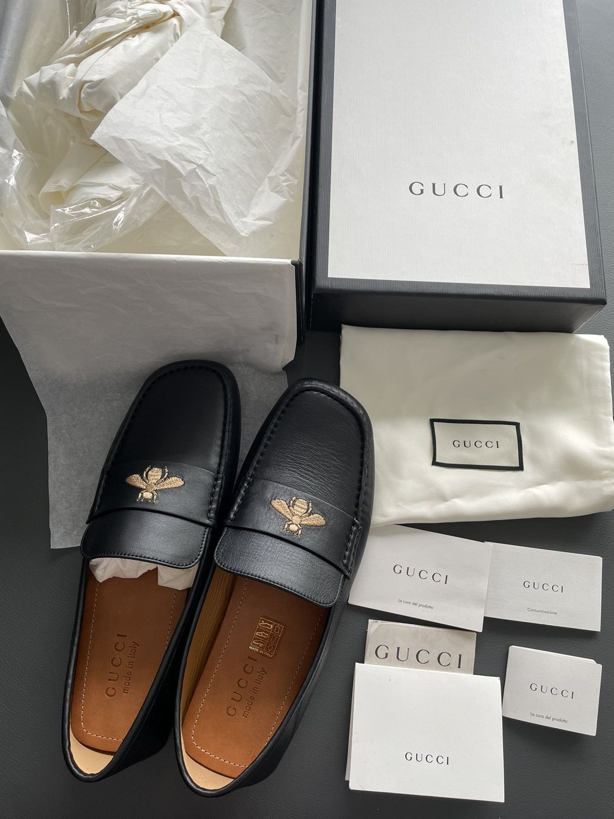 Gucci Rare Iconic Brand New Runway Velvety Bee Leather Loafer Shoe ...