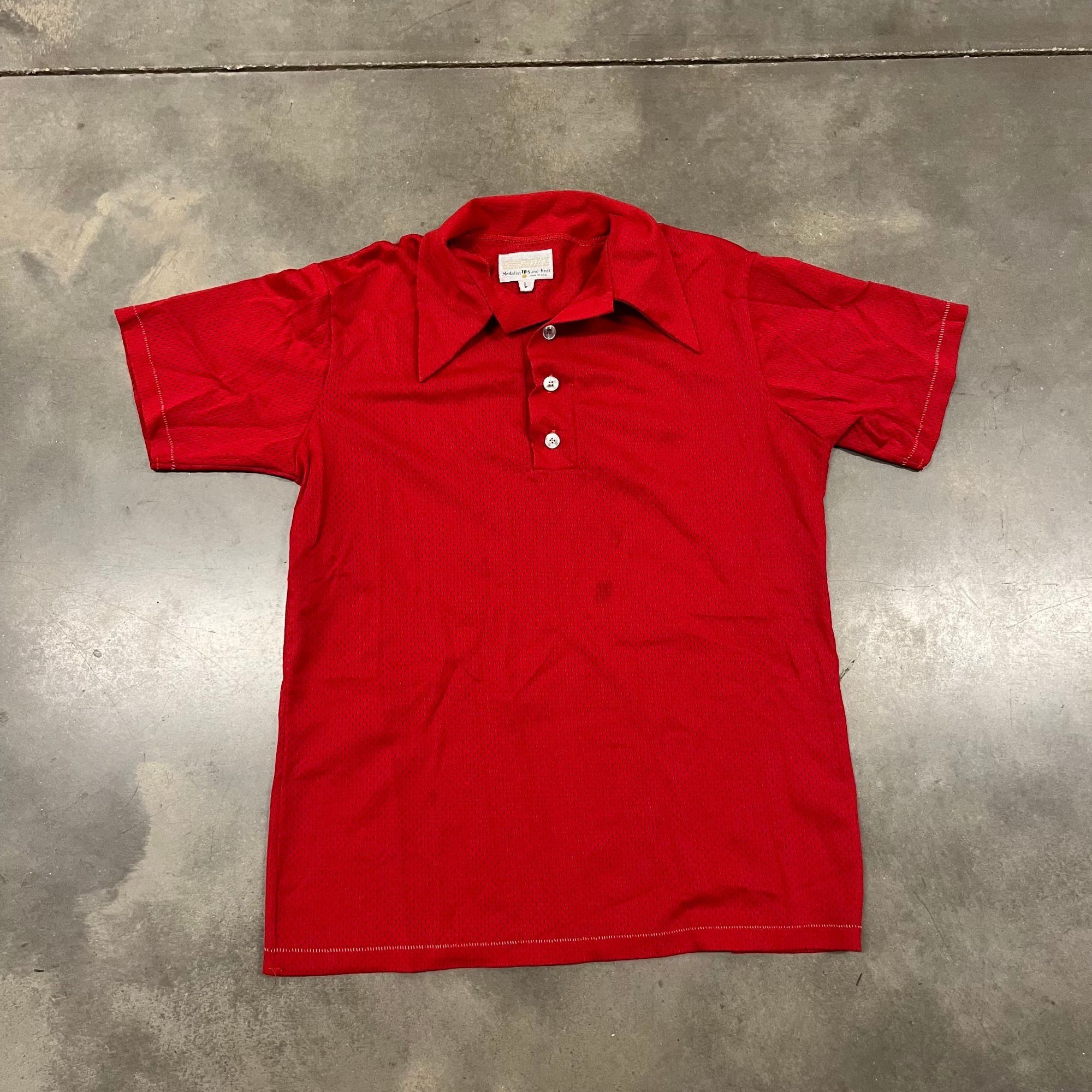 Vintage 70s VTG Red Jersey Polo Sand Knit Medalist Athletic Polo Sho | Grailed