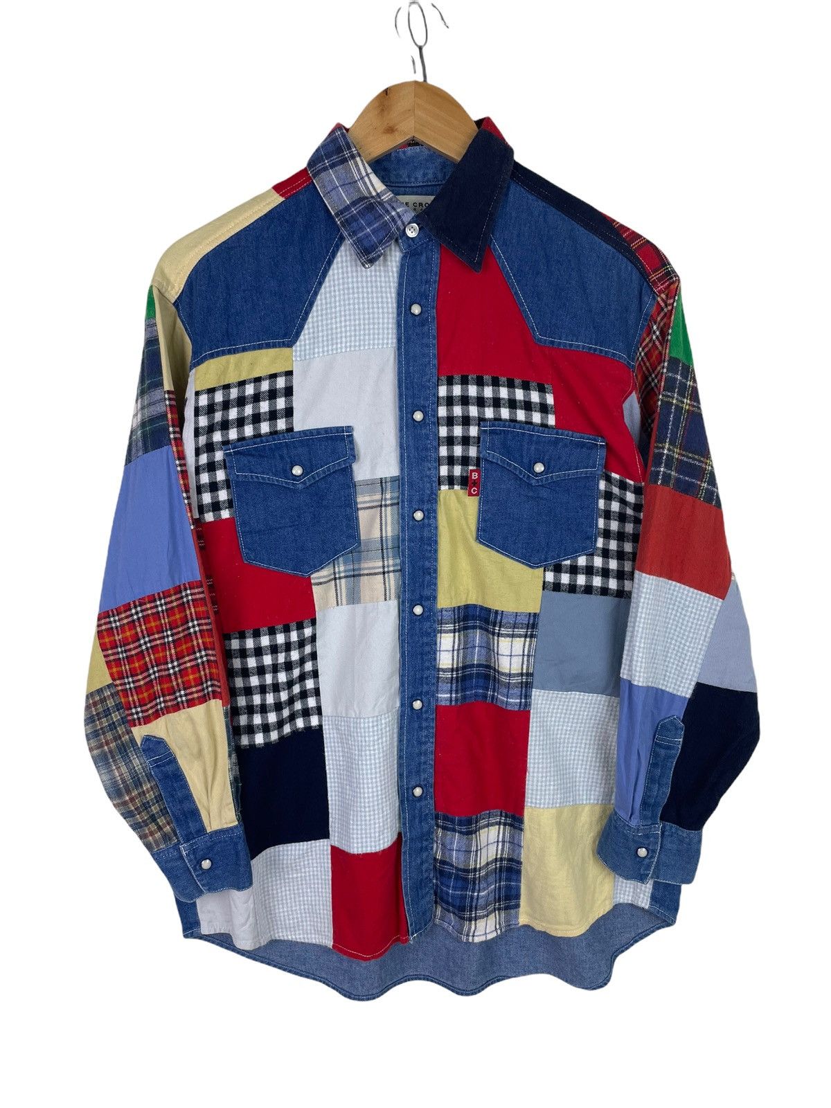 Custom Rebuild Patchwork Blue Cross Buttons Flannel Shirt | Grailed