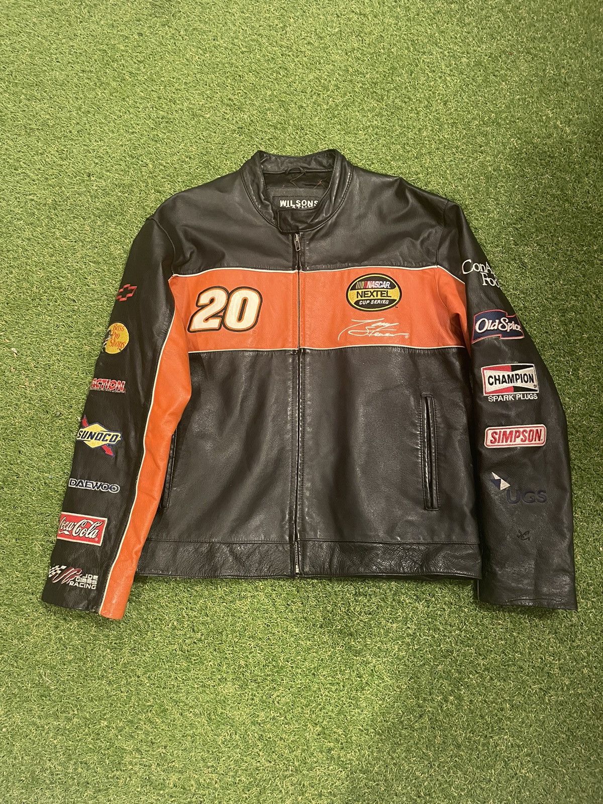 NASCAR Tony Stewart Leather Jacket Authentic Trackside Apparel #20 ...