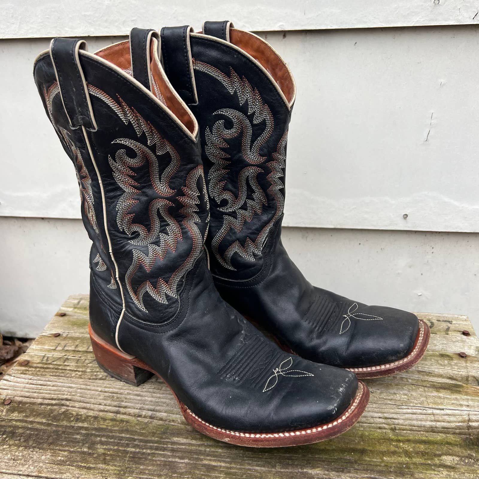Nocona Nocona Black Leather Square Toe Ranch Hand Cowgirl Boots | Grailed
