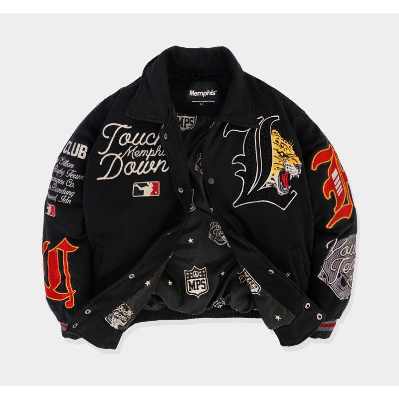 Bomber Jacket × Varsity Jacket Varsity jacket tiger big art embroidery ...