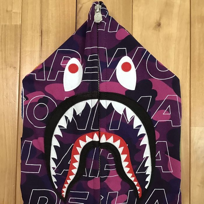 Bape BAPE text color camo Shark full zip hoodie purple camo ape | Grailed