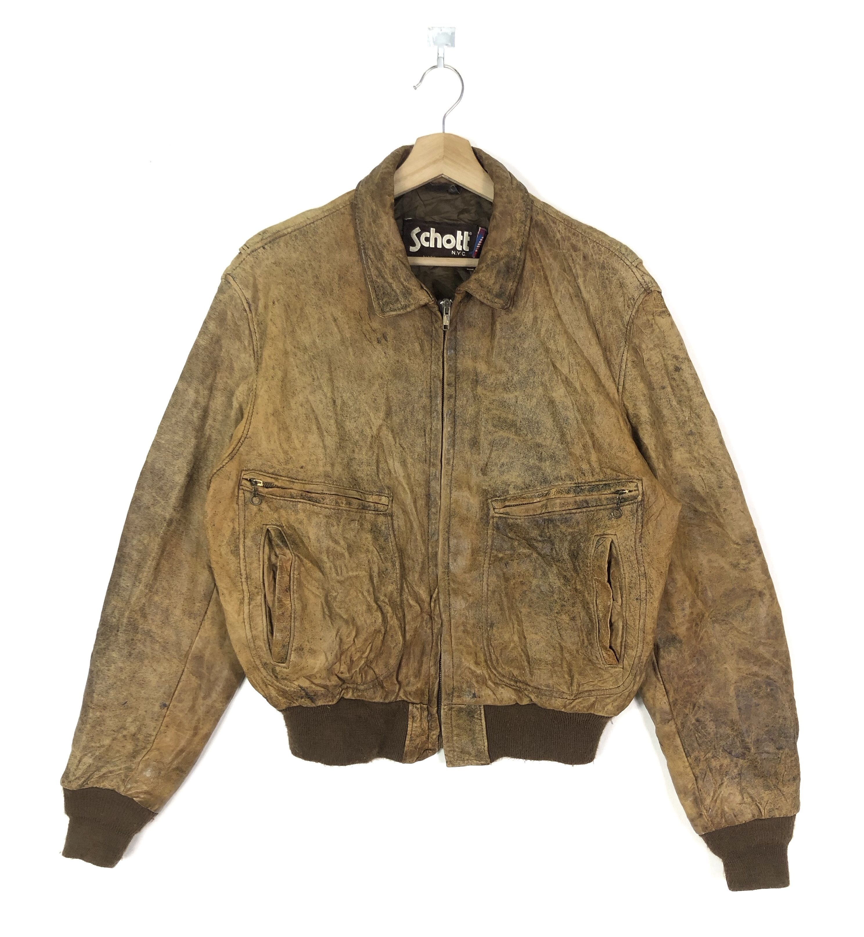 Leather Jacket × Schott × Vintage VINTAGE 90’S SCHOTT FLIGHT LEATHER ...