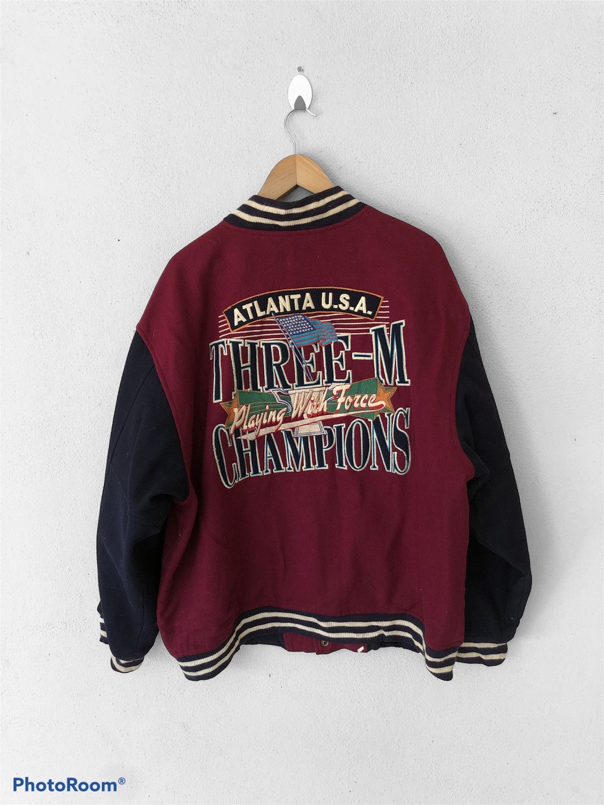 Varsity 🔥VINTAGE VARSITY BOMBER ATLANTA THREE- | Grailed