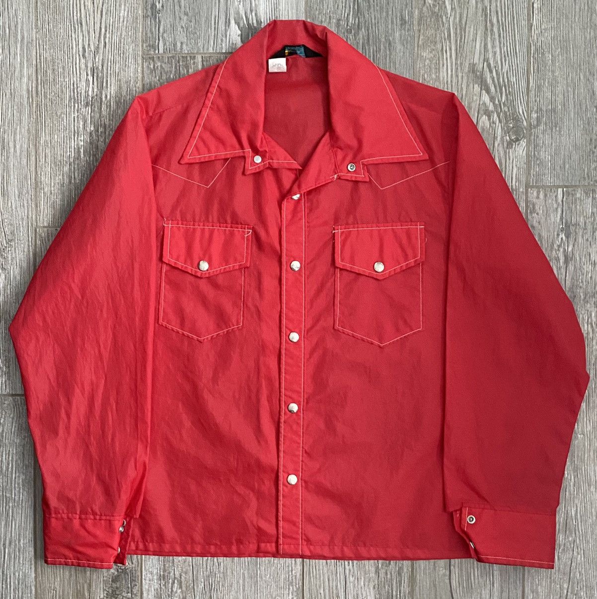 Champion × Vintage 1960s Champion Embroidered Red Nylon Button Up Light ...