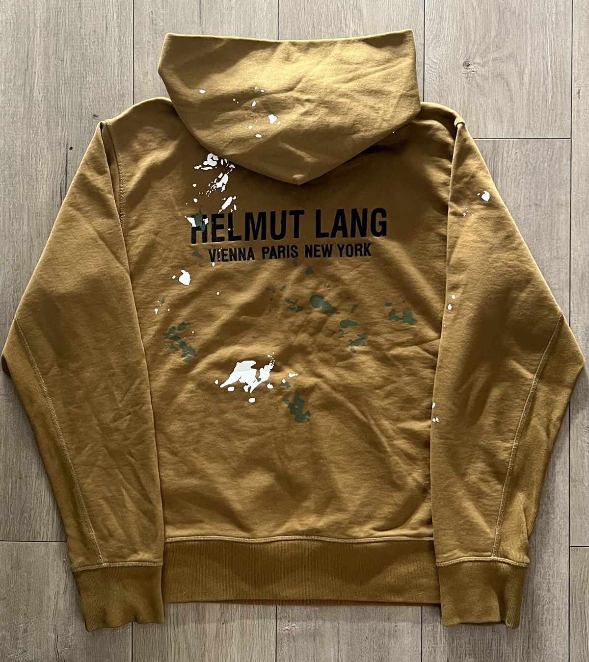 Helmut Lang Helmut Lang Paint Splatter Embroidered Brown Logo Hoodie ...