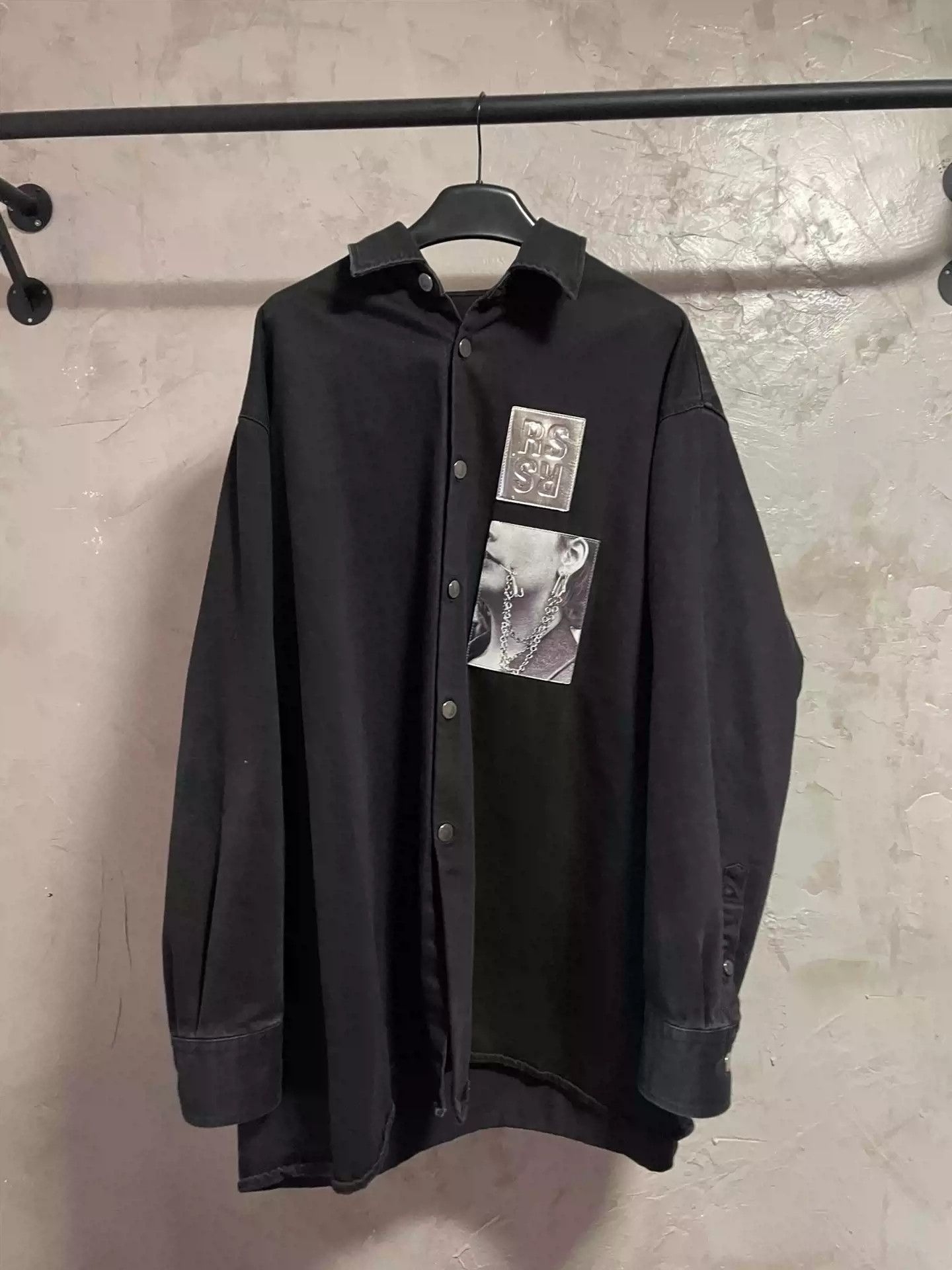 Raf Simons raf simons portrait leather silhouette denim jacket | Grailed