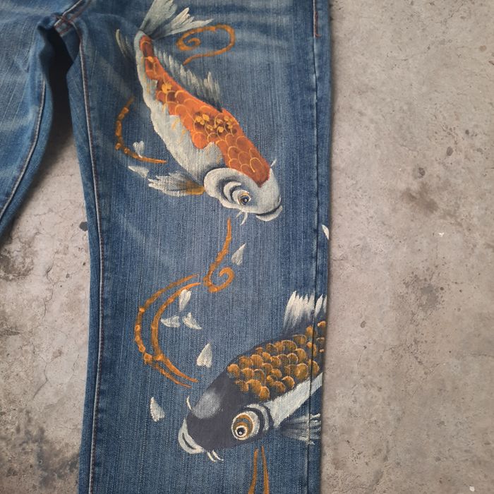 K.O.I Koi Fish Painted Denim | Grailed