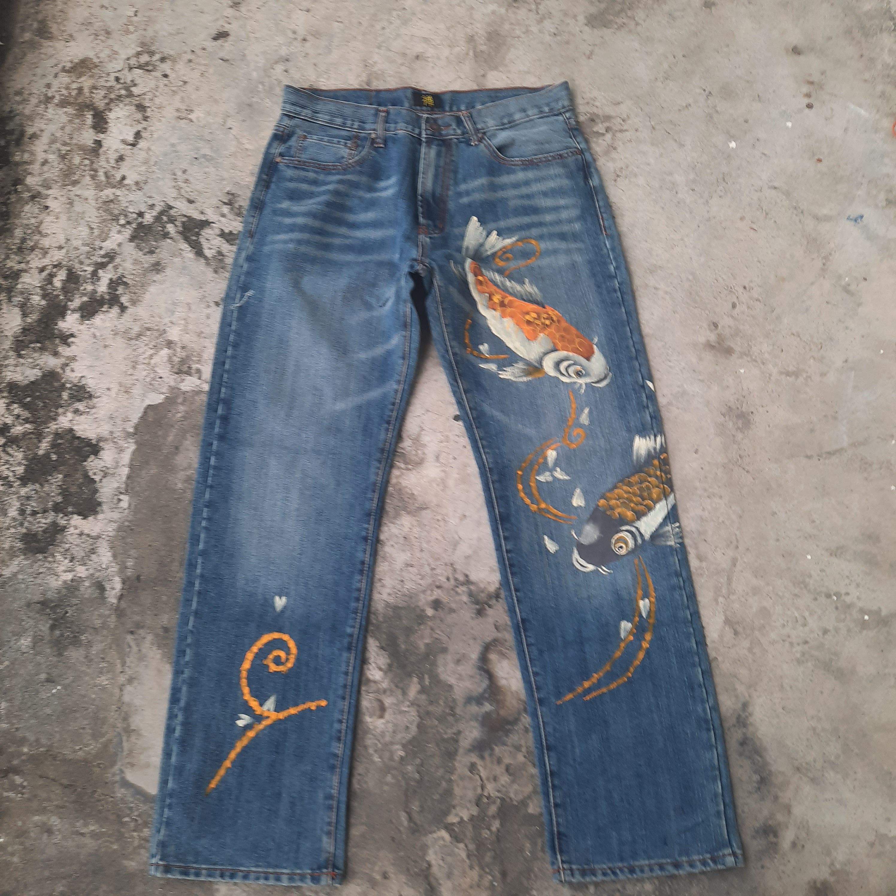 K.O.I Koi Fish Painted Denim | Grailed