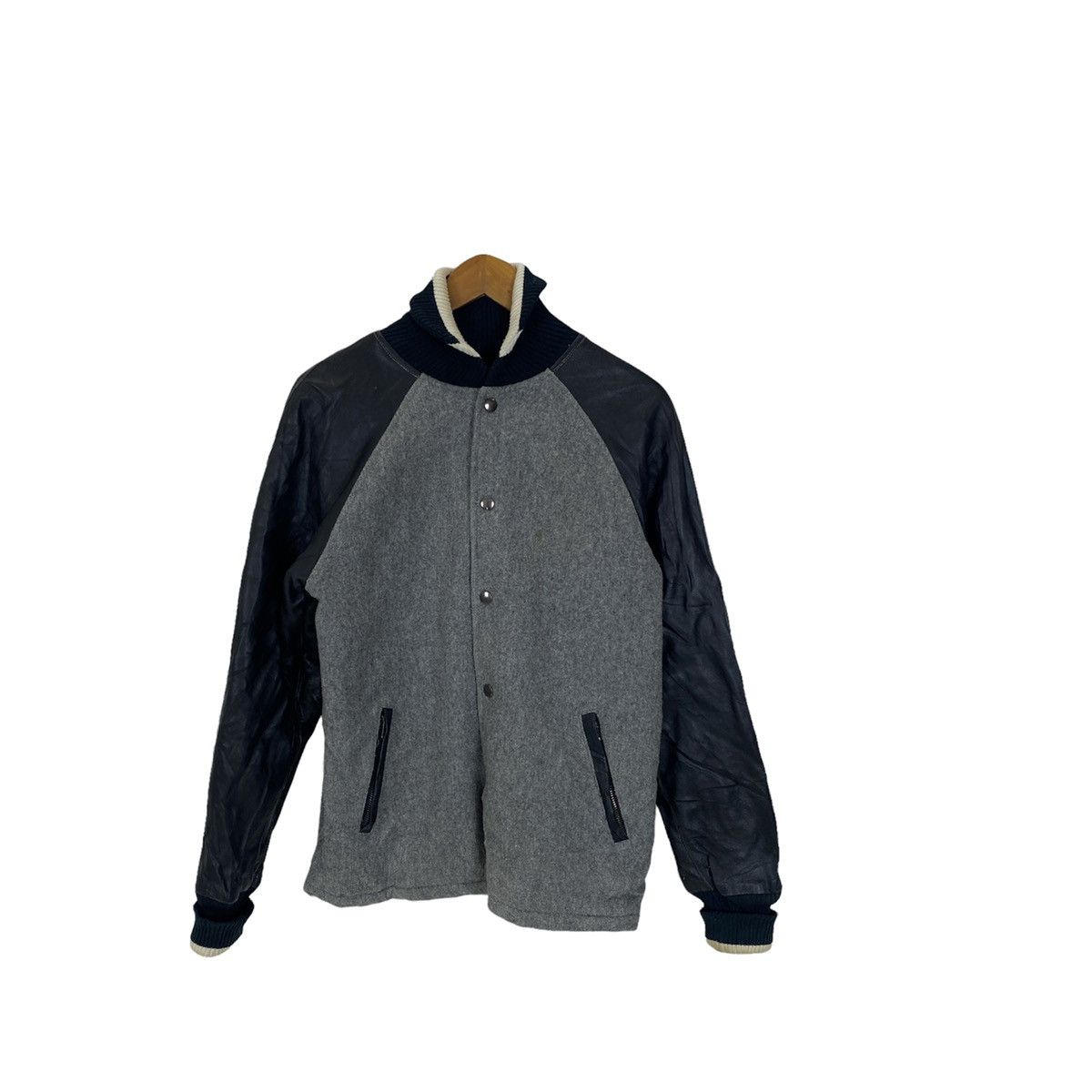 Japanese Brand Japanese Turtleneck Wool Leather Varsity | Grailed