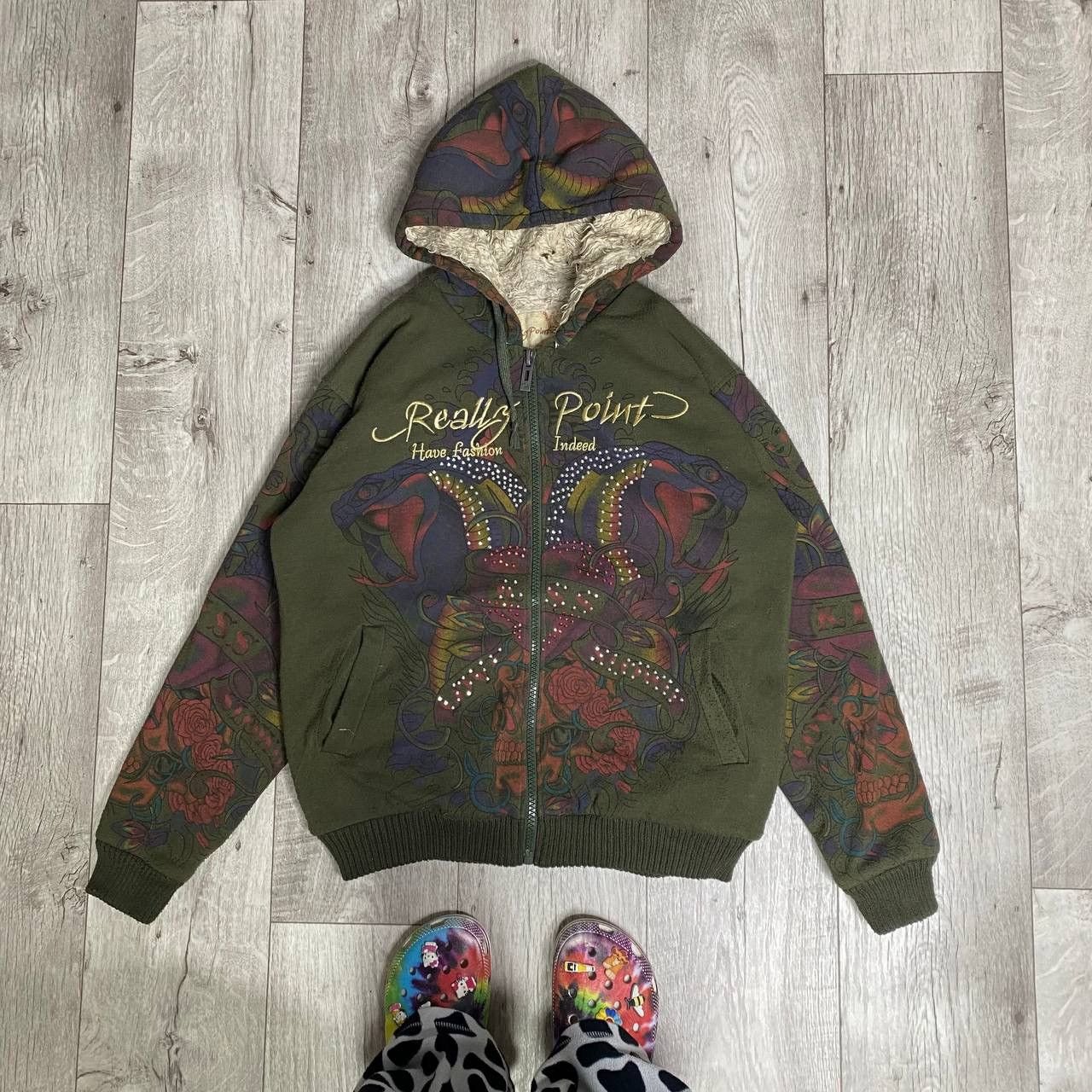 Vintage VINTAGE REALLY POINT LIKE ED HARDY SHERPA FUR ZIP UP HOODIE ...