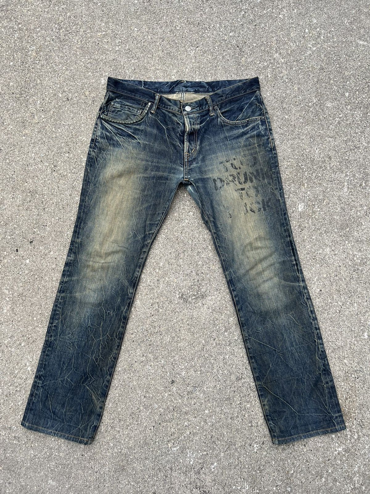 Hysteric Glamour × Vintage Vintage HG Mudded Denim Too Drunk To Fuck ...