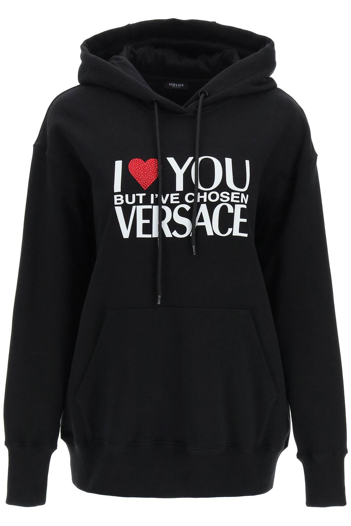 Versace Versace flocked slogan and rhinestone hoodie Size EU 40 for ...