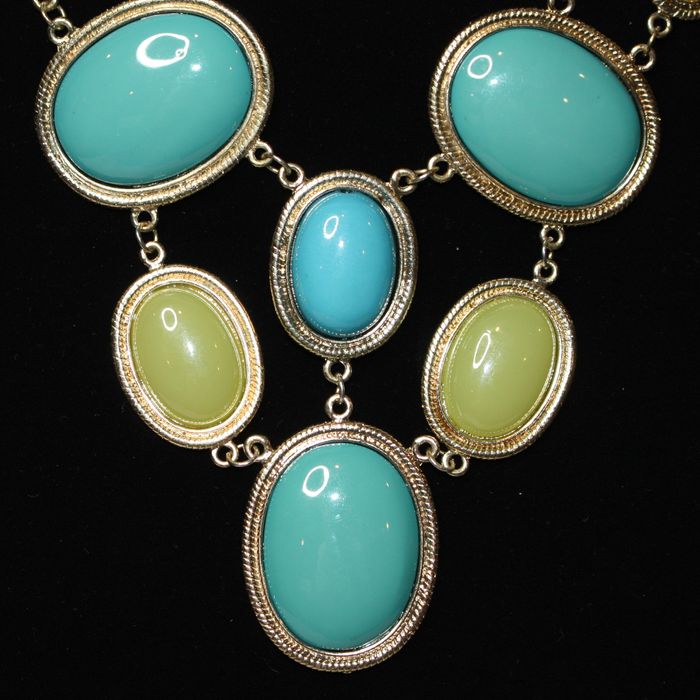 Kenneth Jay Lane Turquoise & Green Multi Oval Stone Bib Necklace MSRP ...