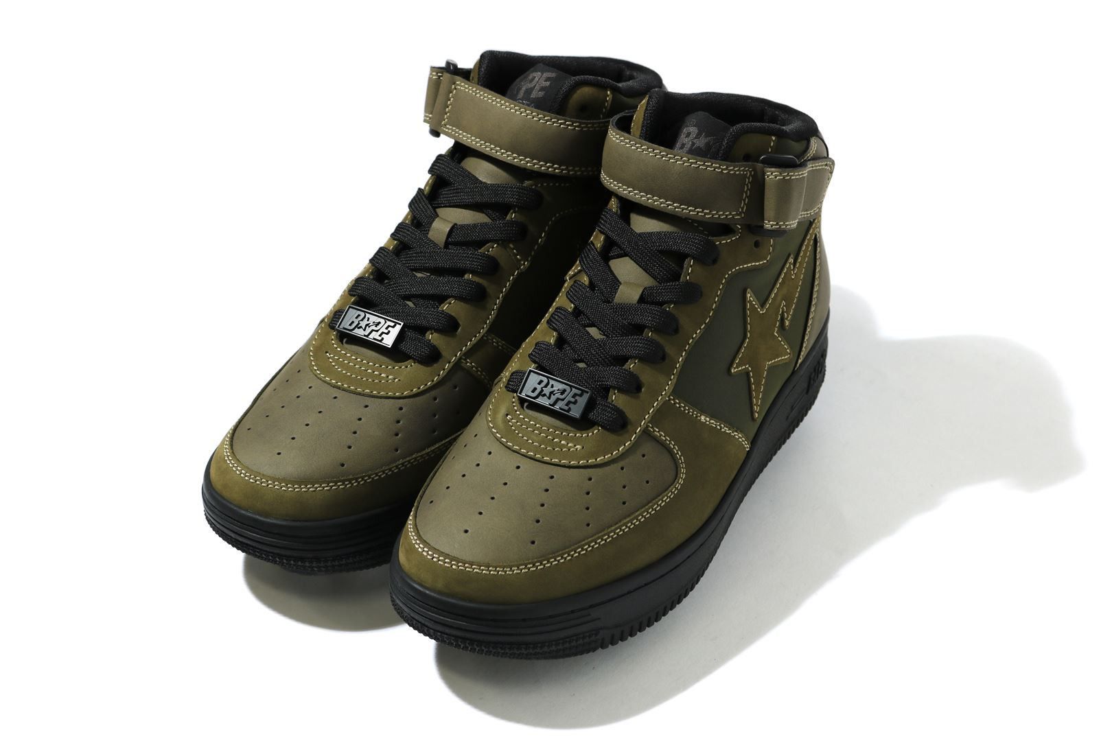 Bape [9] DS! BAPE STA MILITARY MID Leather Suede Olive | Grailed