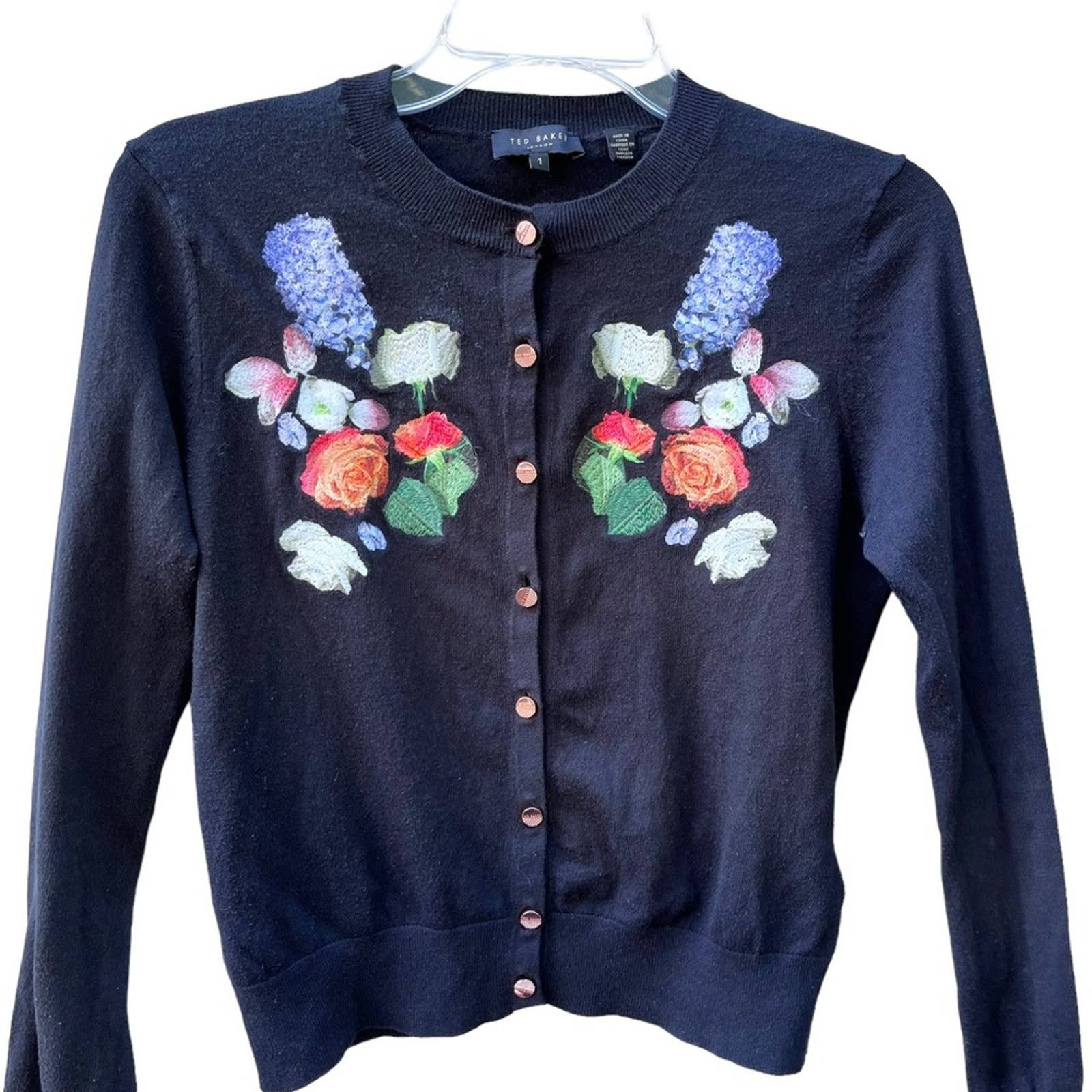 Ted Baker Ted Baker black floral embroidered cardigan size 1 | Grailed