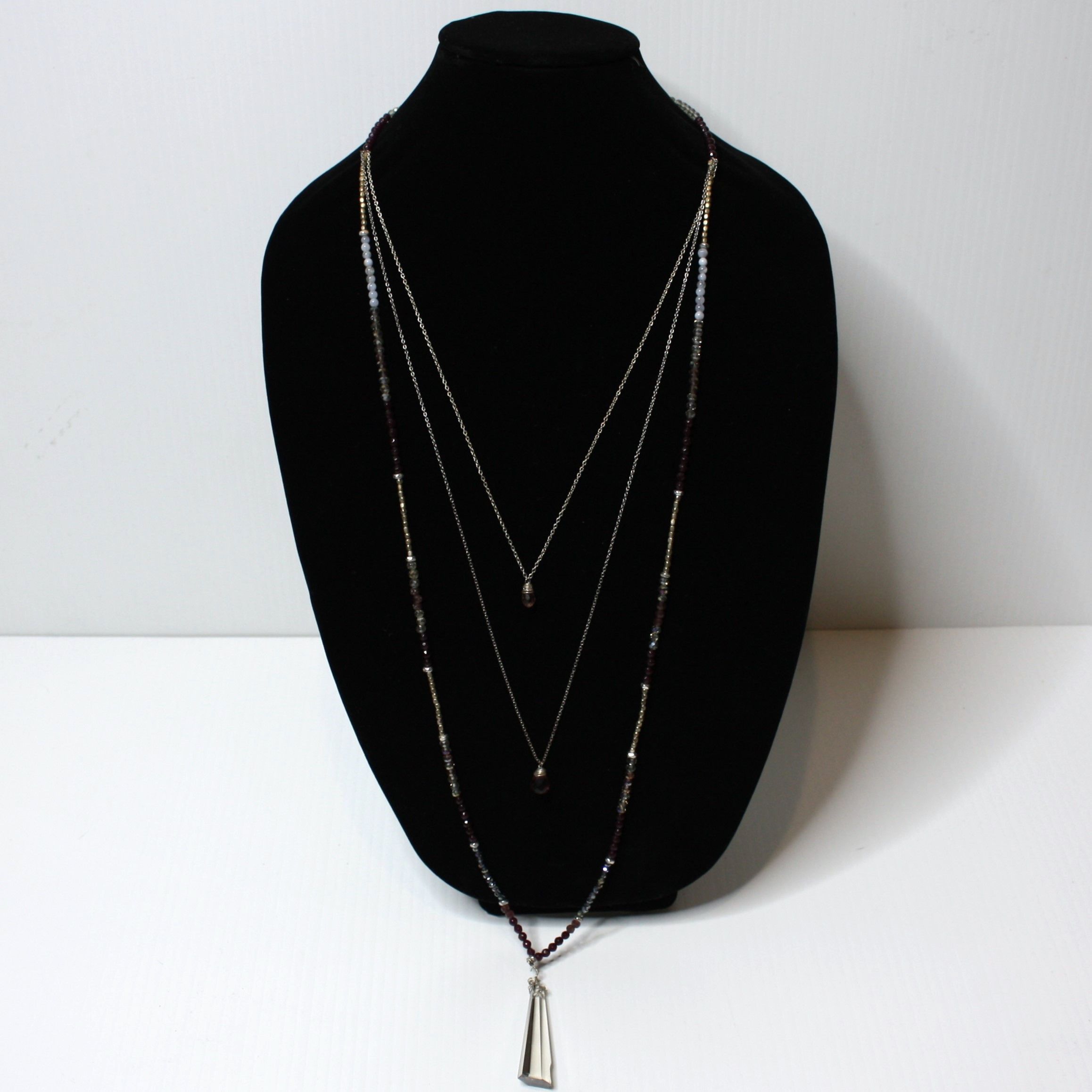 Other Nakamol Pink and Siver Beaded Three Strand Crystal Necklace | Grailed