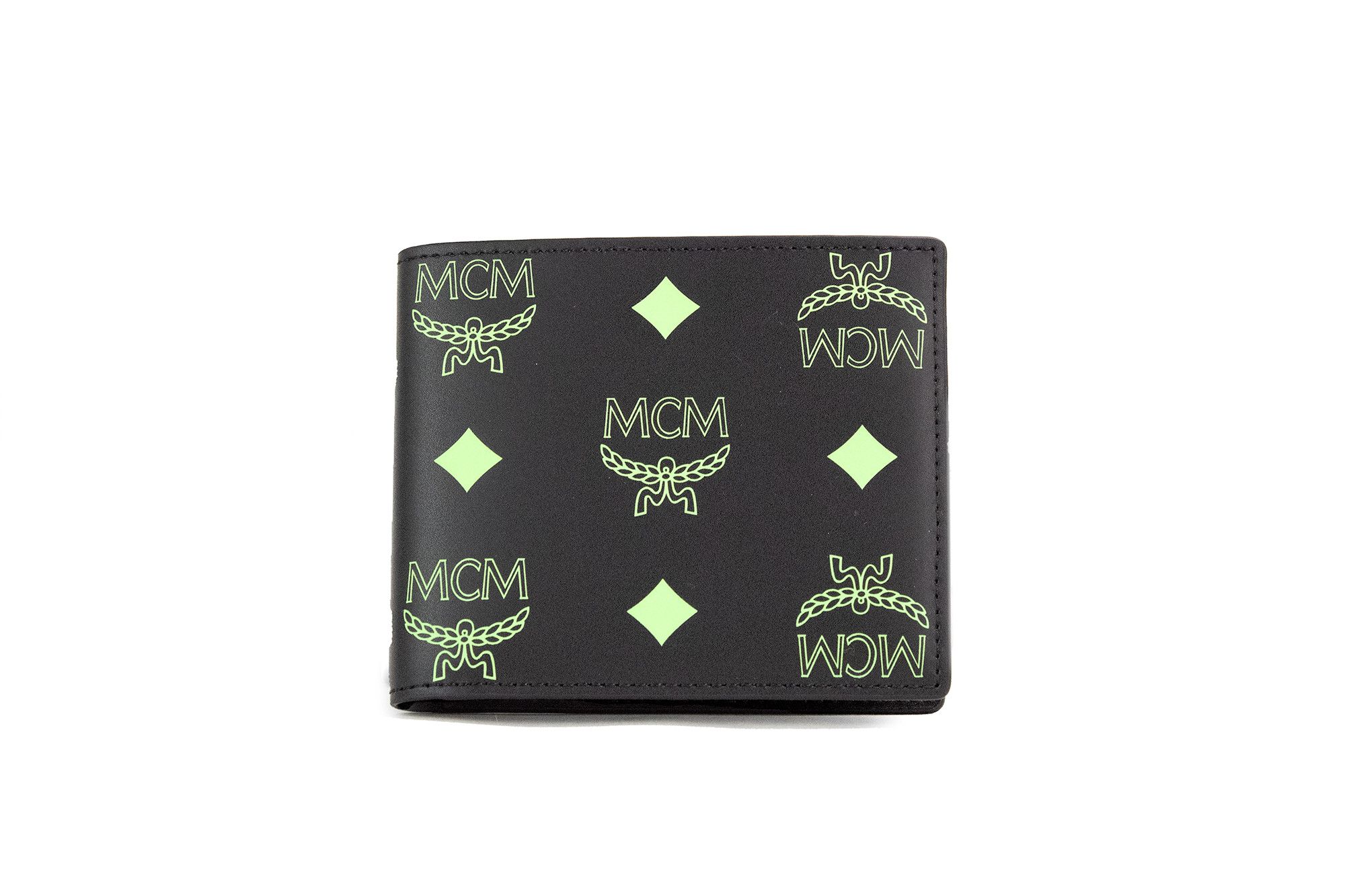 MCM MCM Small Black Summer Green Smooth Visetos Monogram Logo Leather ...