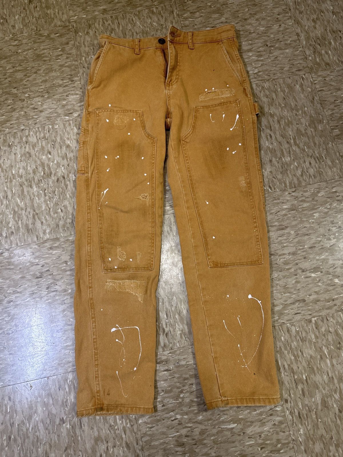 Streetwear × Vintage Men’s distressed paint splatter tan denim | Grailed