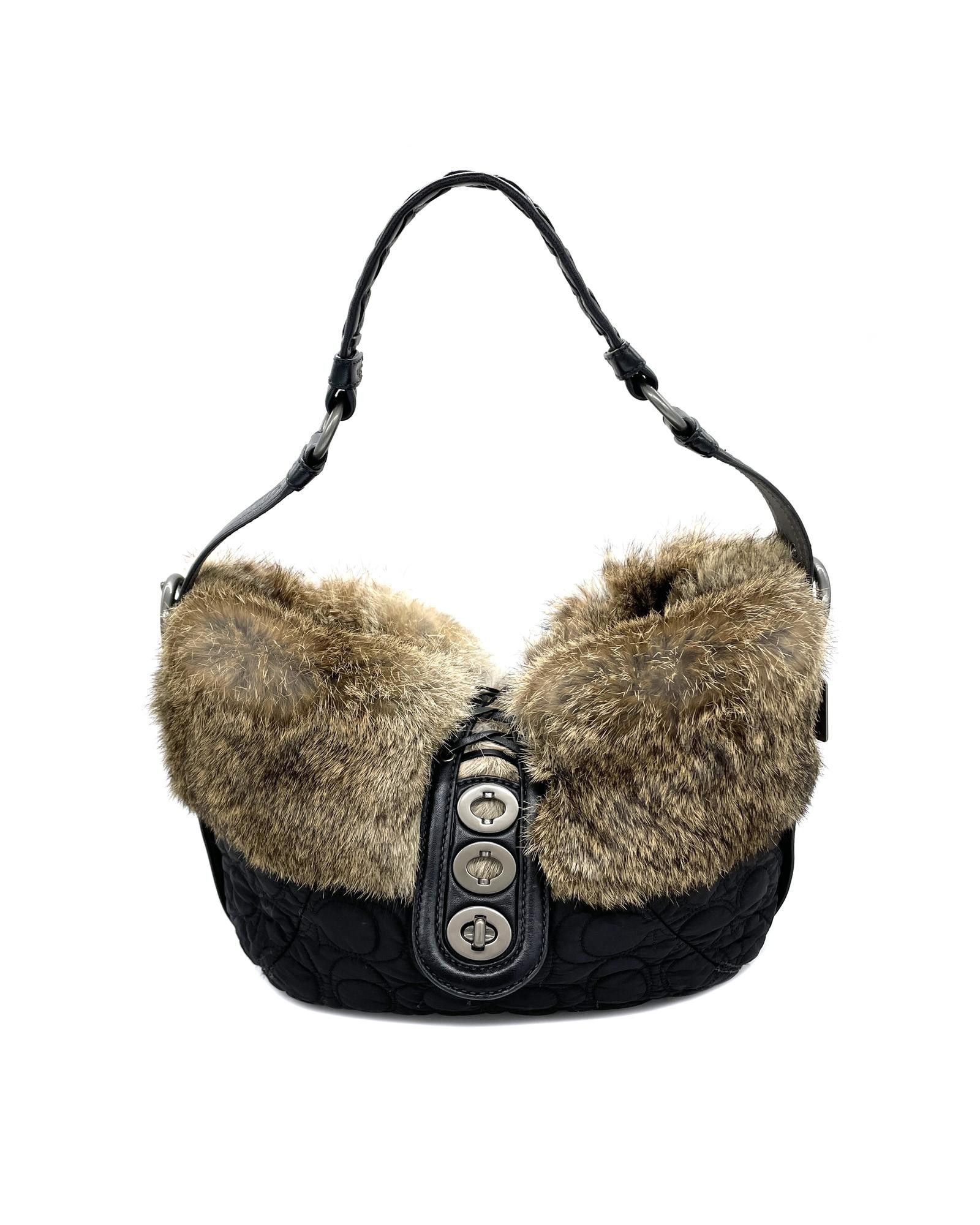 Coach Fur and Nylon Shoulder Bag in Black | Grailed