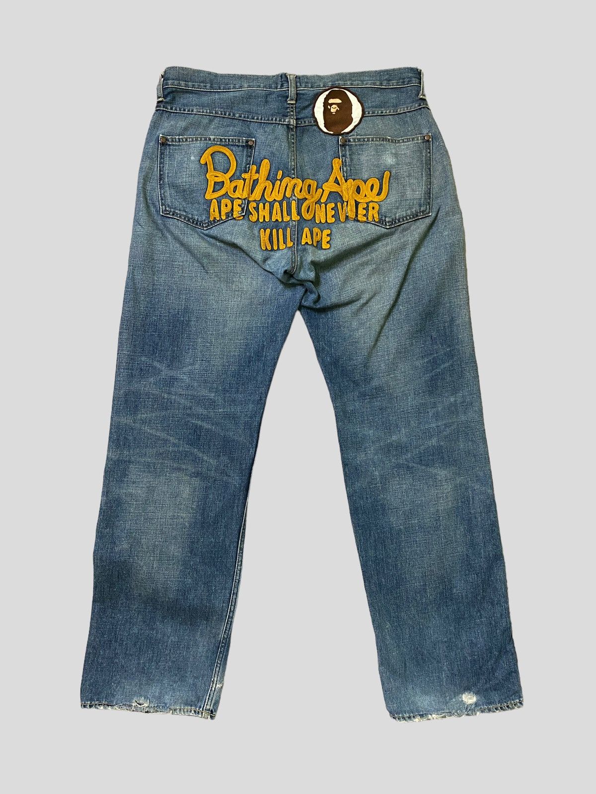 Bape × Nigo Bathing Ape Nigo Chain Embroidery Distressed Denim Jeans ...