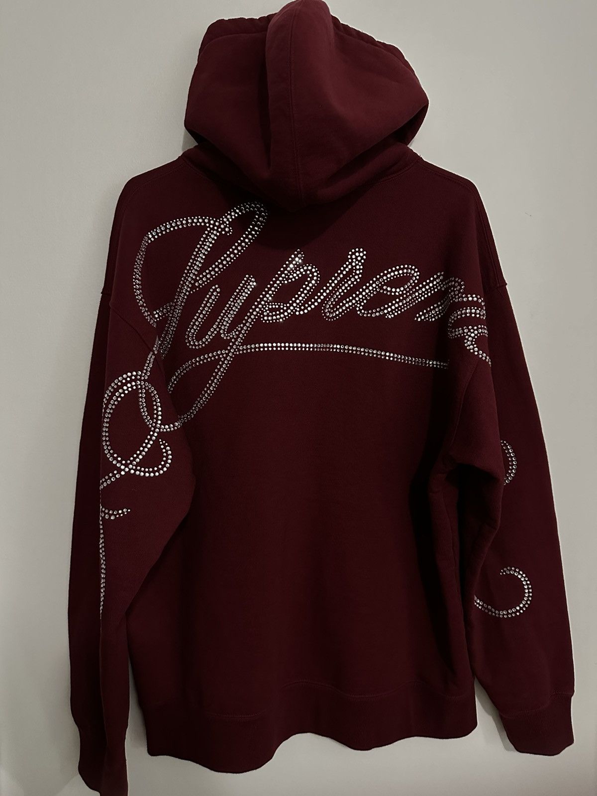 Supreme Supreme Rhinestone Script Hooded Sweatshirt | Grailed