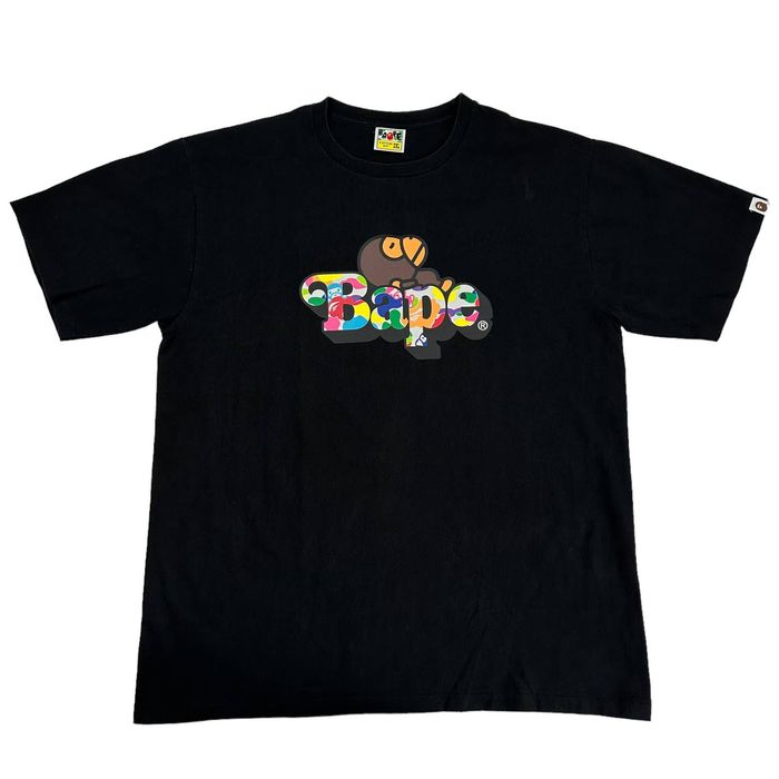 Bape Bape Tee Baby Milo Bape Logo BLACK MULTI-COLOR Vintage | Grailed