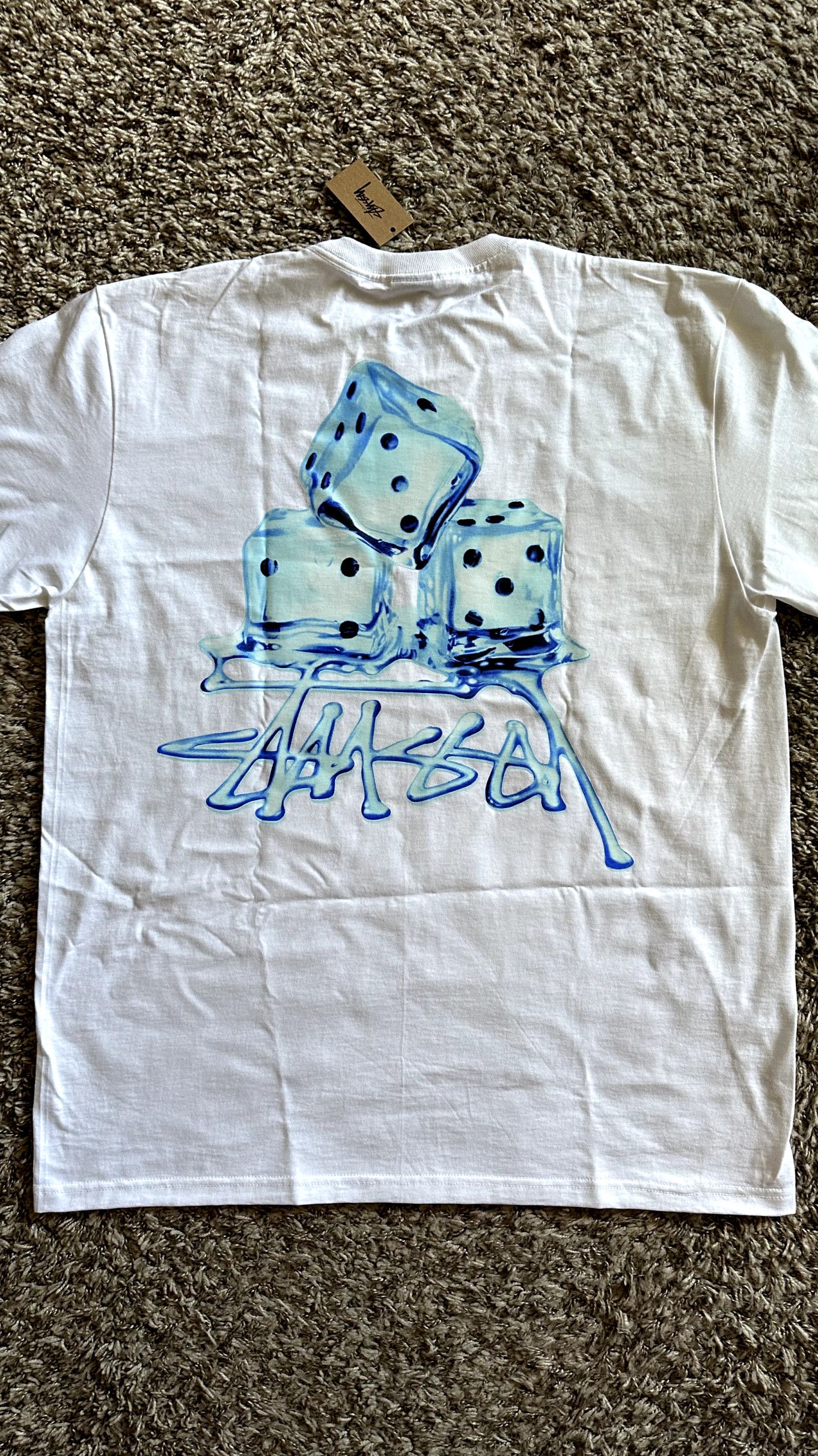 Stussy **NEW RARE** STUSSY MELTED DICE ICE WHITE LOGO TEE T-SHIRT L ...