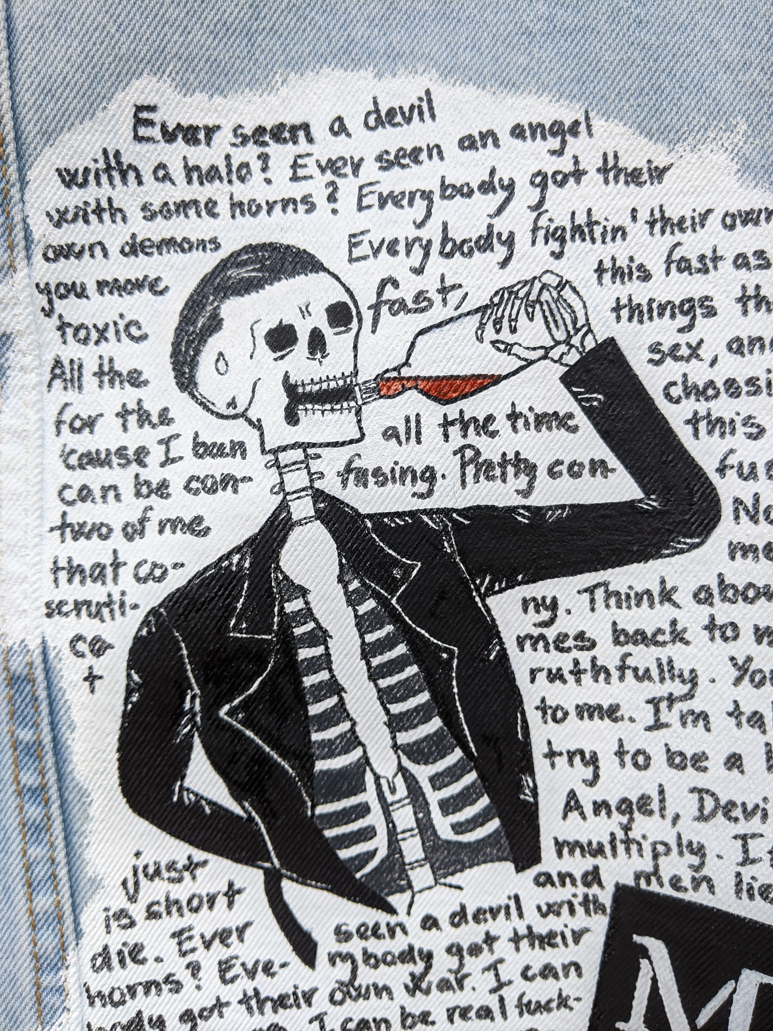 Custom × Vintage Custom hand-painted denim jacket ''Skeleton" (all ...