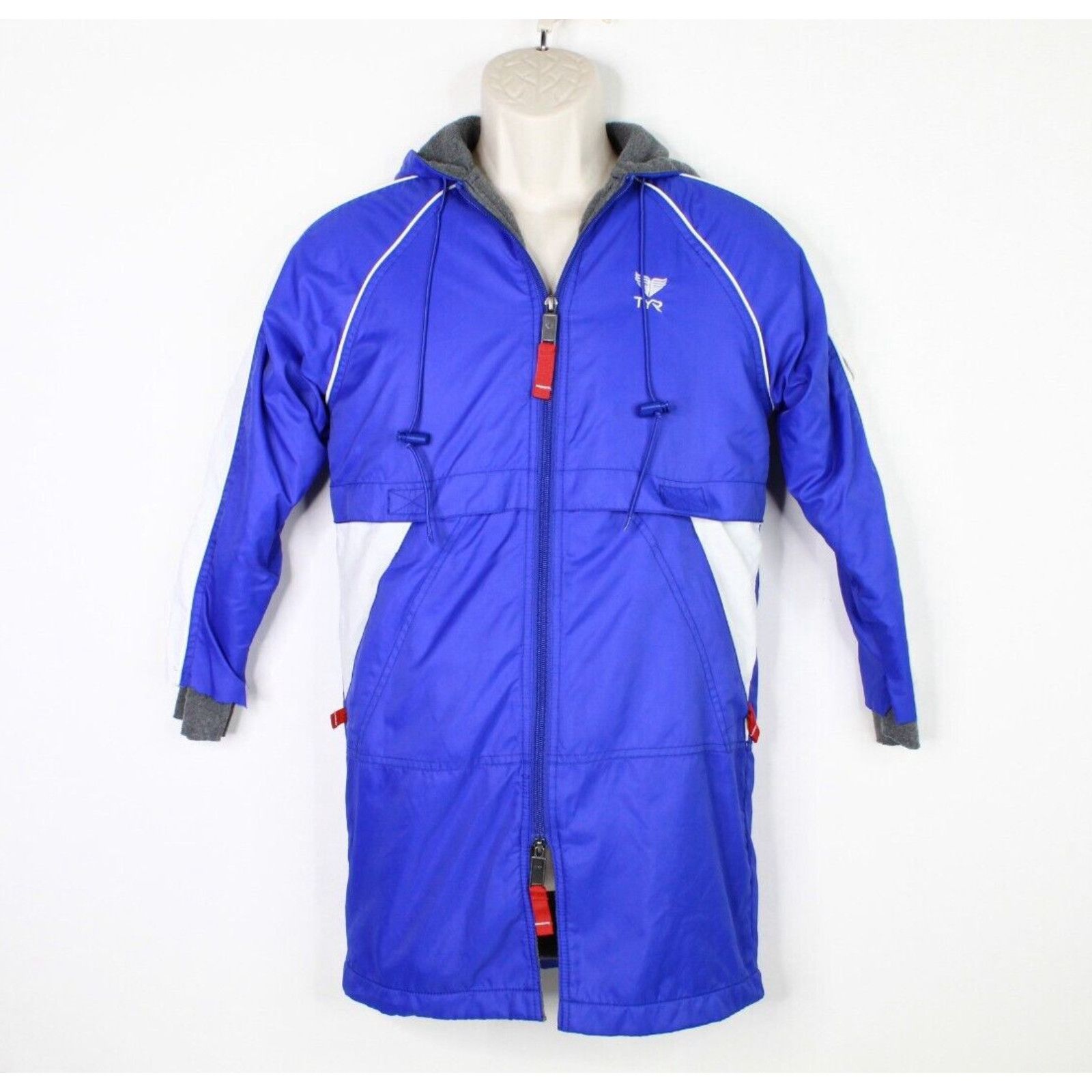 Vintage TYR Jacket Mens Small Alliance Team Hooded Long Parka Red White ...