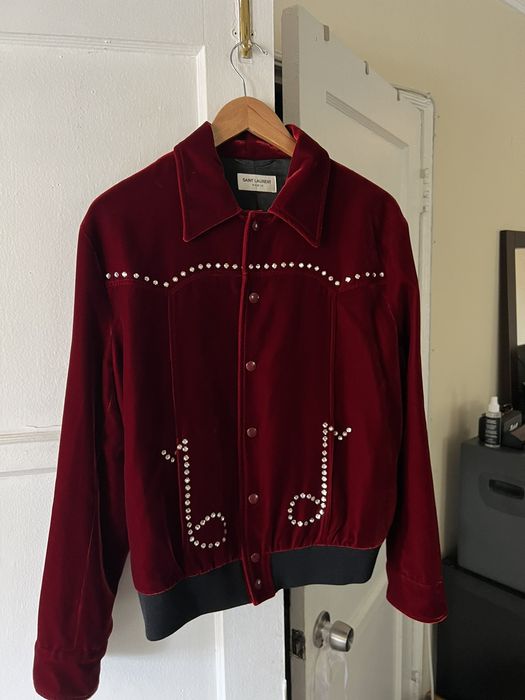 Saint Laurent Paris Hedi Velour crystal embellished music note jacket ...