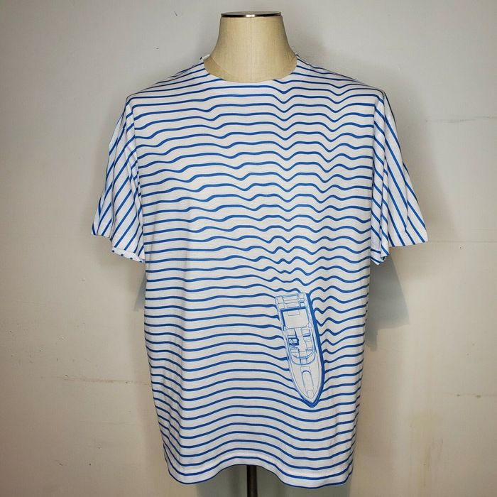 Threadless Threadless T Shirt White Blue Stripe XL Boat abd Wake USA ...