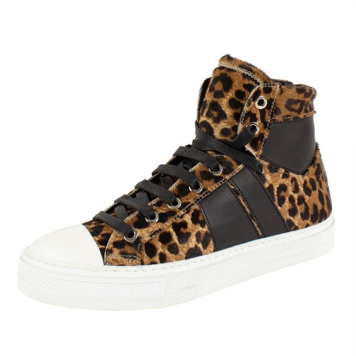 Amiri Sunset Leopard Black Calf Hair Leather Sneakers Shoes Size 9 39