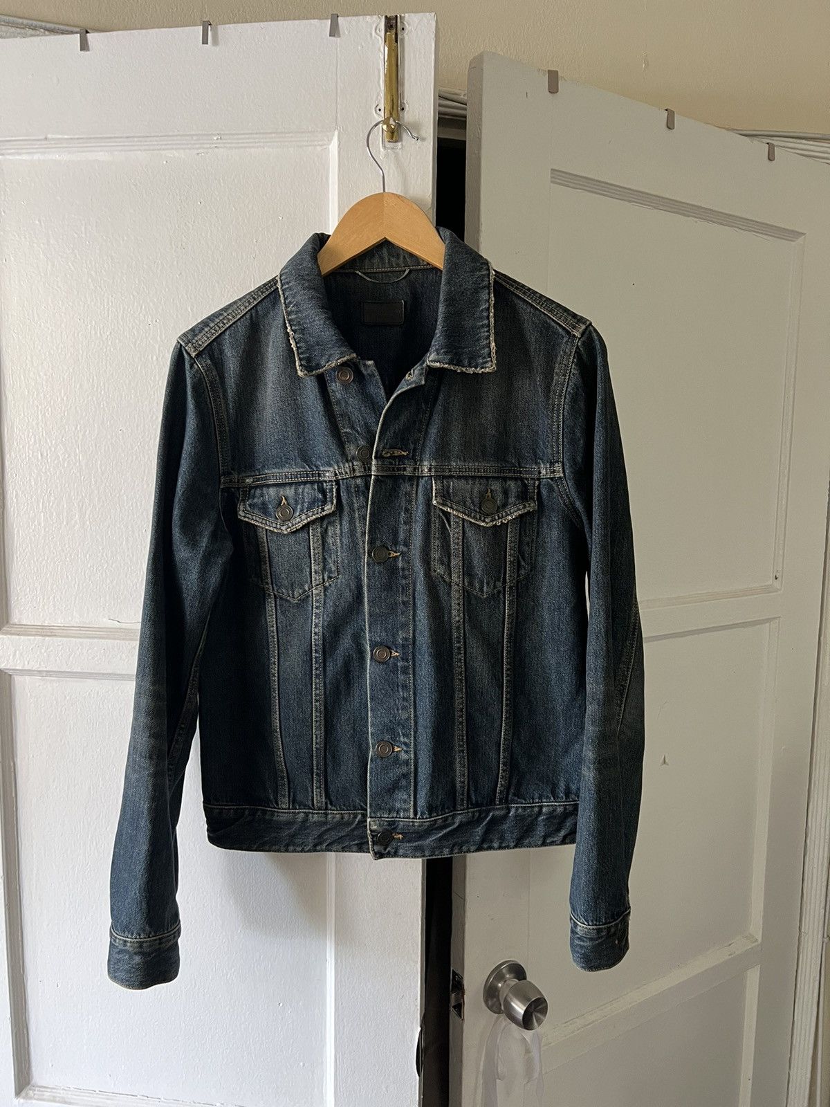 Saint Laurent Paris Hedi denim dirty wash jacket | Grailed