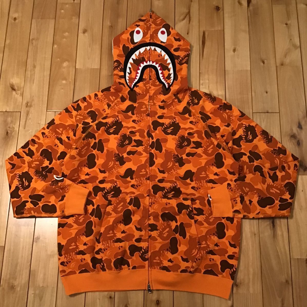 Bape Fire Camo Shark full zip hoodie Orange camo BAPE | Grailed