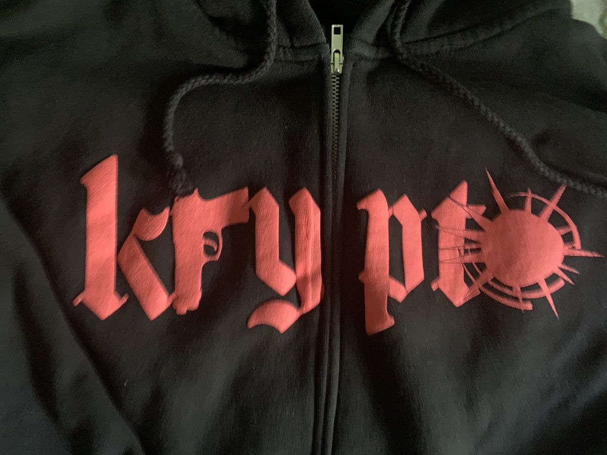Streetwear Krypt0wrld “shooter” puff print red logo zip up | Grailed