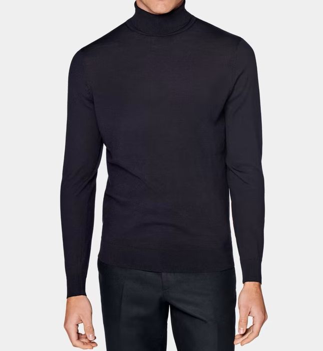 Suitsupply SUITSUPPLY Knit Sweater Navy Blue Merino Wool Turtleneck ...