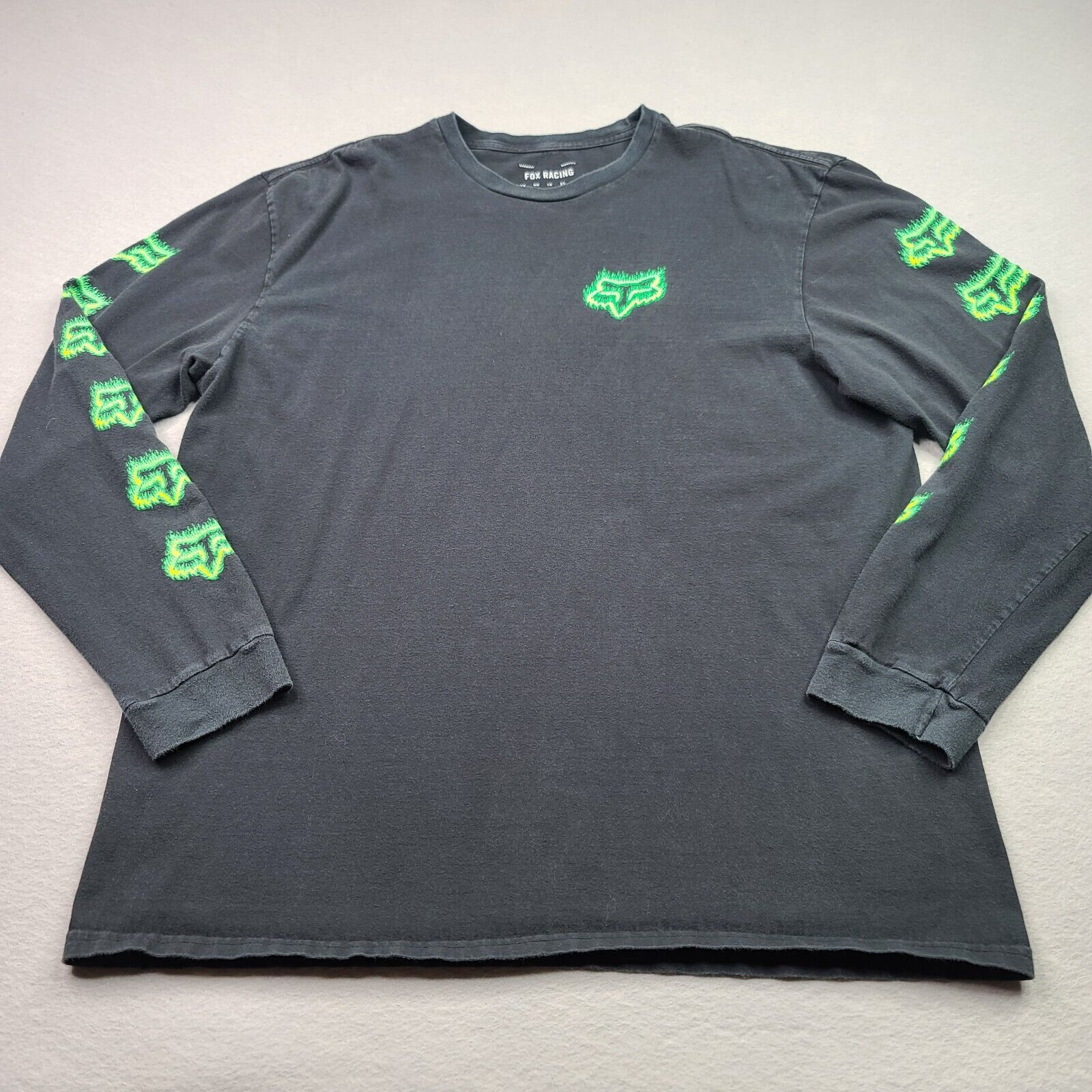 Fox Racing Fox Racing Shirt Men's XL Black Green Logo Long Sleeve Crew ...