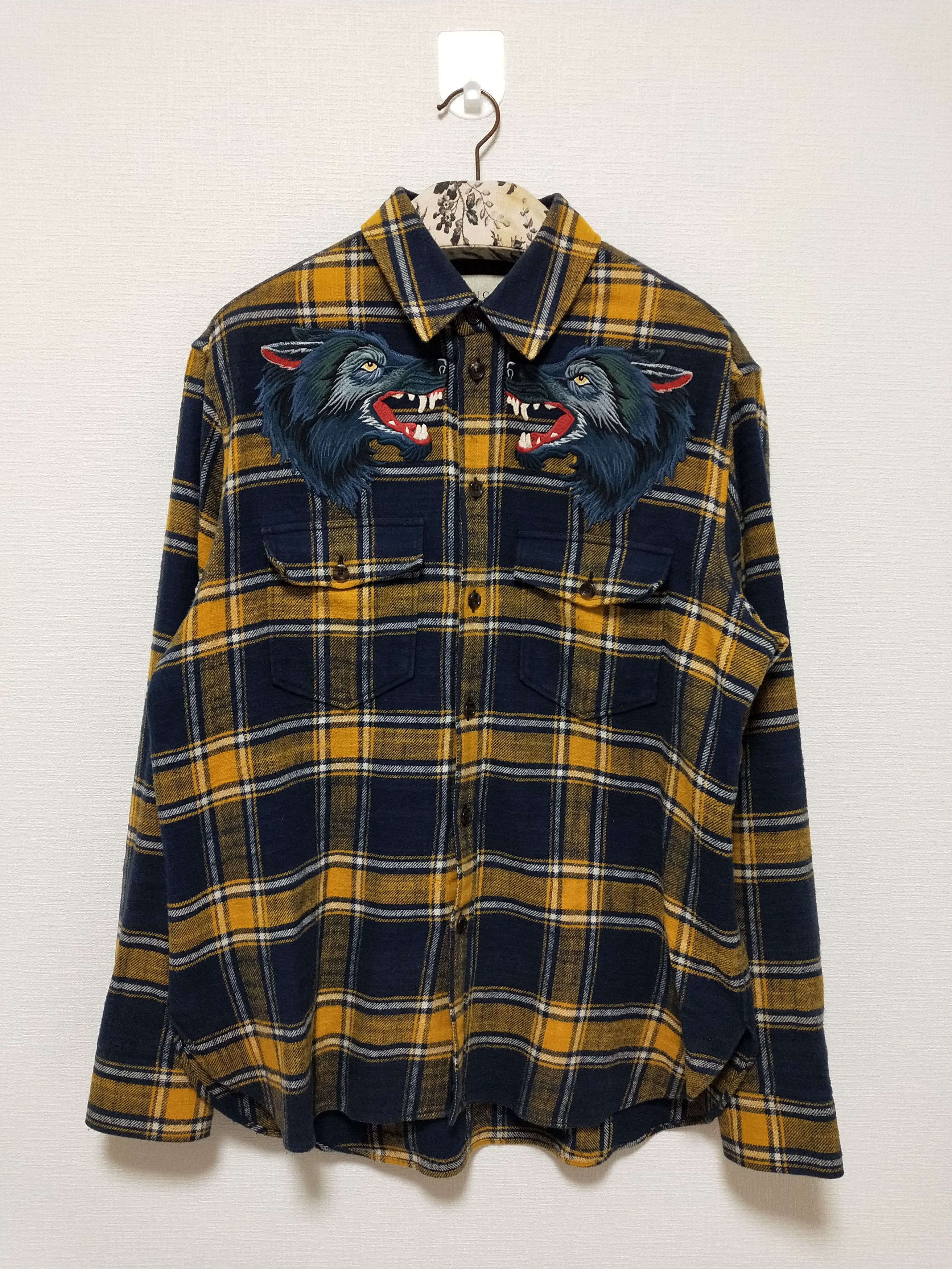 Gucci Wolf Embroidered Check Shirt | Grailed