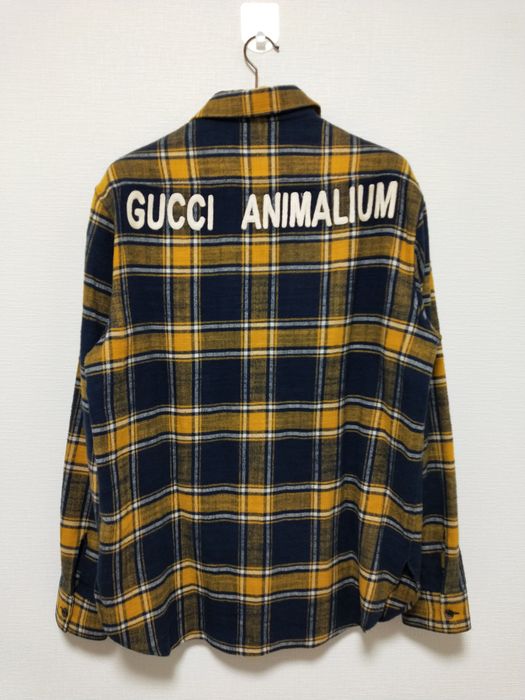 Gucci Wolf Embroidered Check Shirt | Grailed