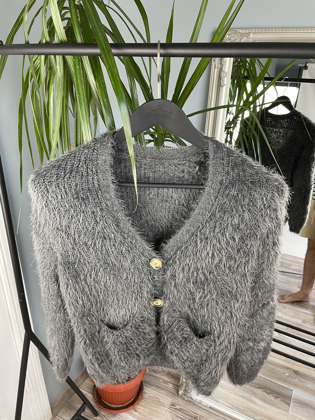 Cardigan Vintage Japanese Mohair Style Fuzzy Crewneck Cardigan | Grailed