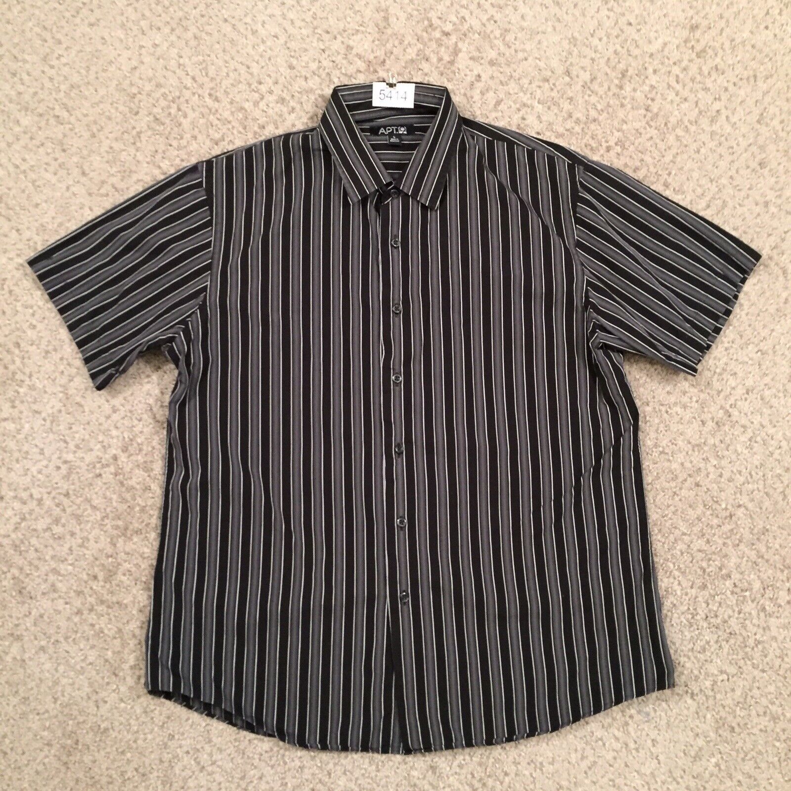 Apt. 9 Apt 9 Shirt Mens Large Black Gray Striped Short Sleeve Button Up ...