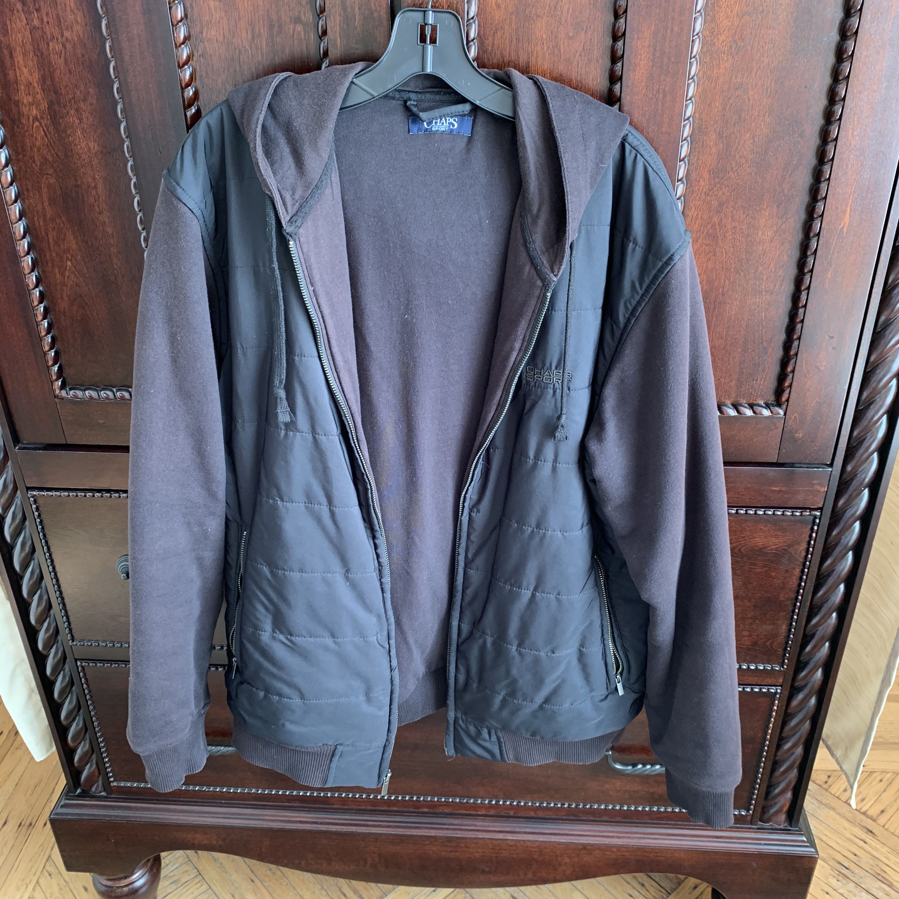 Chaps Ralph Lauren Chaps Black Zip Hoodie Jacket L Lined Padded Zip ...