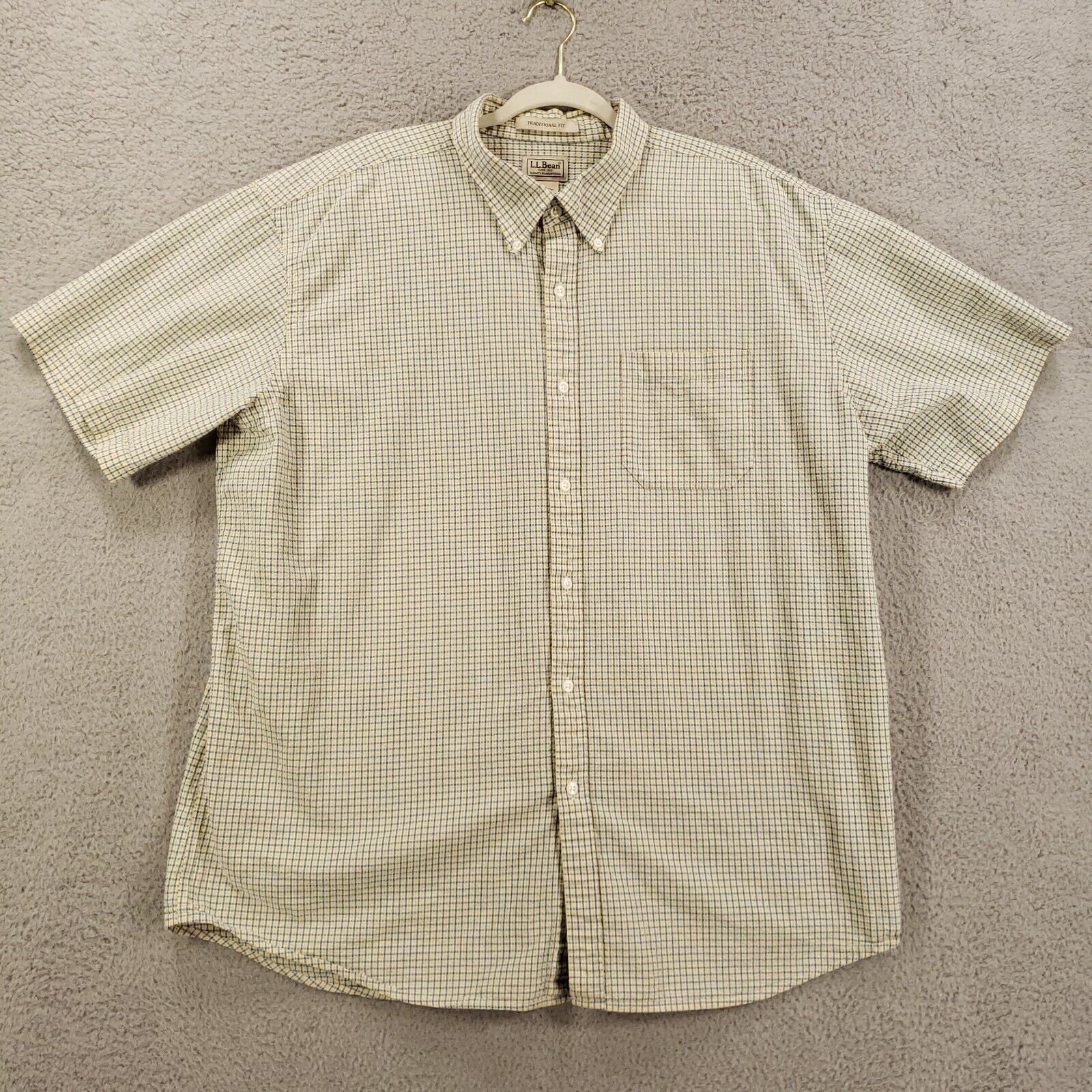 Vintage L L Bean Button Up Shirt Mens XXL Yellow Blue White Seersucker ...