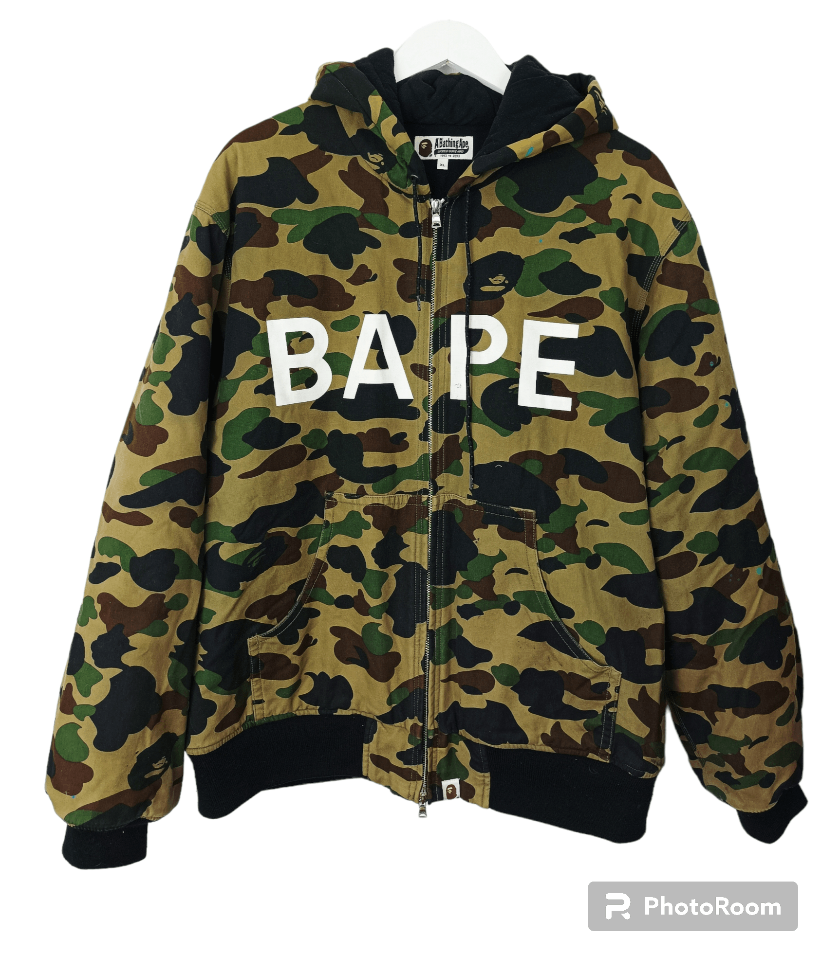 Bape Winter Jacket with Hood Bape XL Streetwear Khaki Moro | Grailed