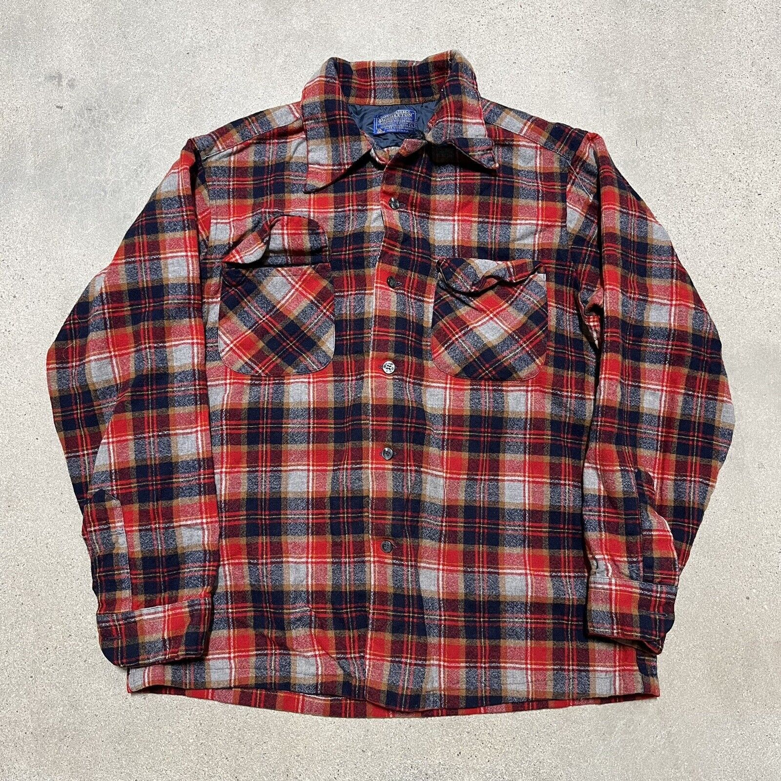 Pendleton Vintage Pendleton Red Orange Plaid Virgin Wool Collar Board Shirt Men's Large | Grailed
