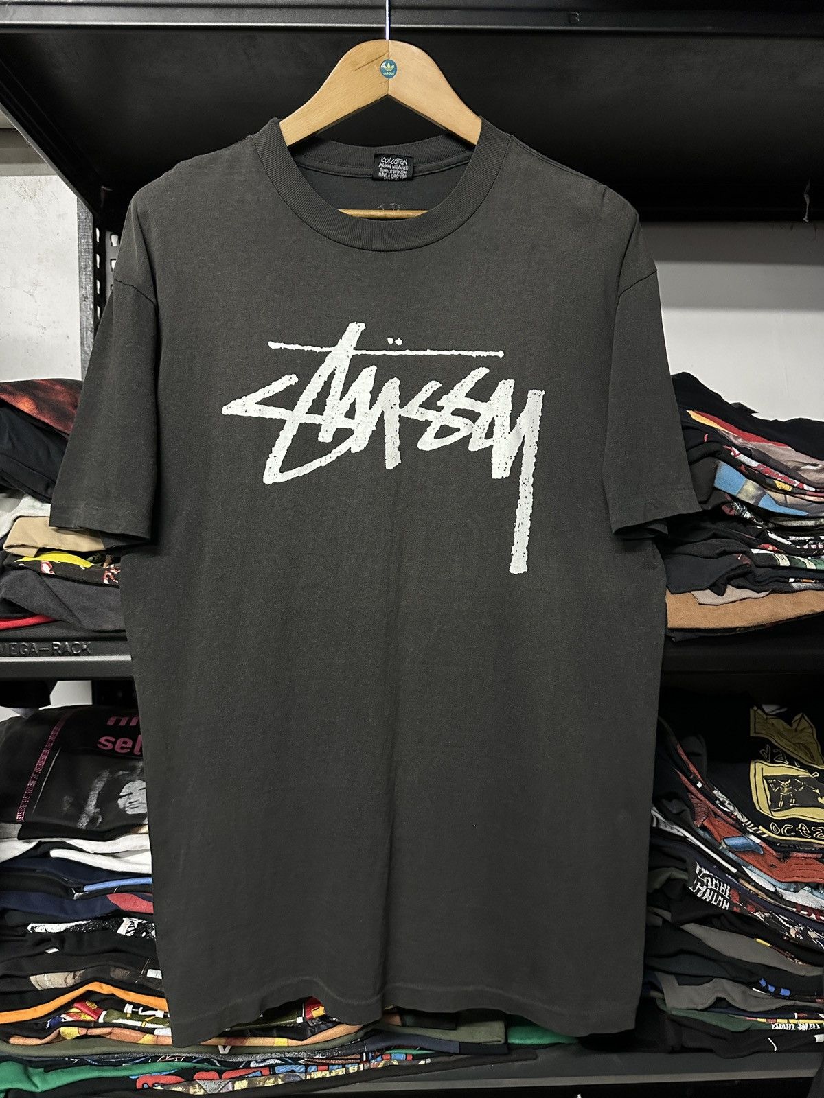 Vintage Vintage 80s Stussy Signature Sun Faded Black Tag | Grailed