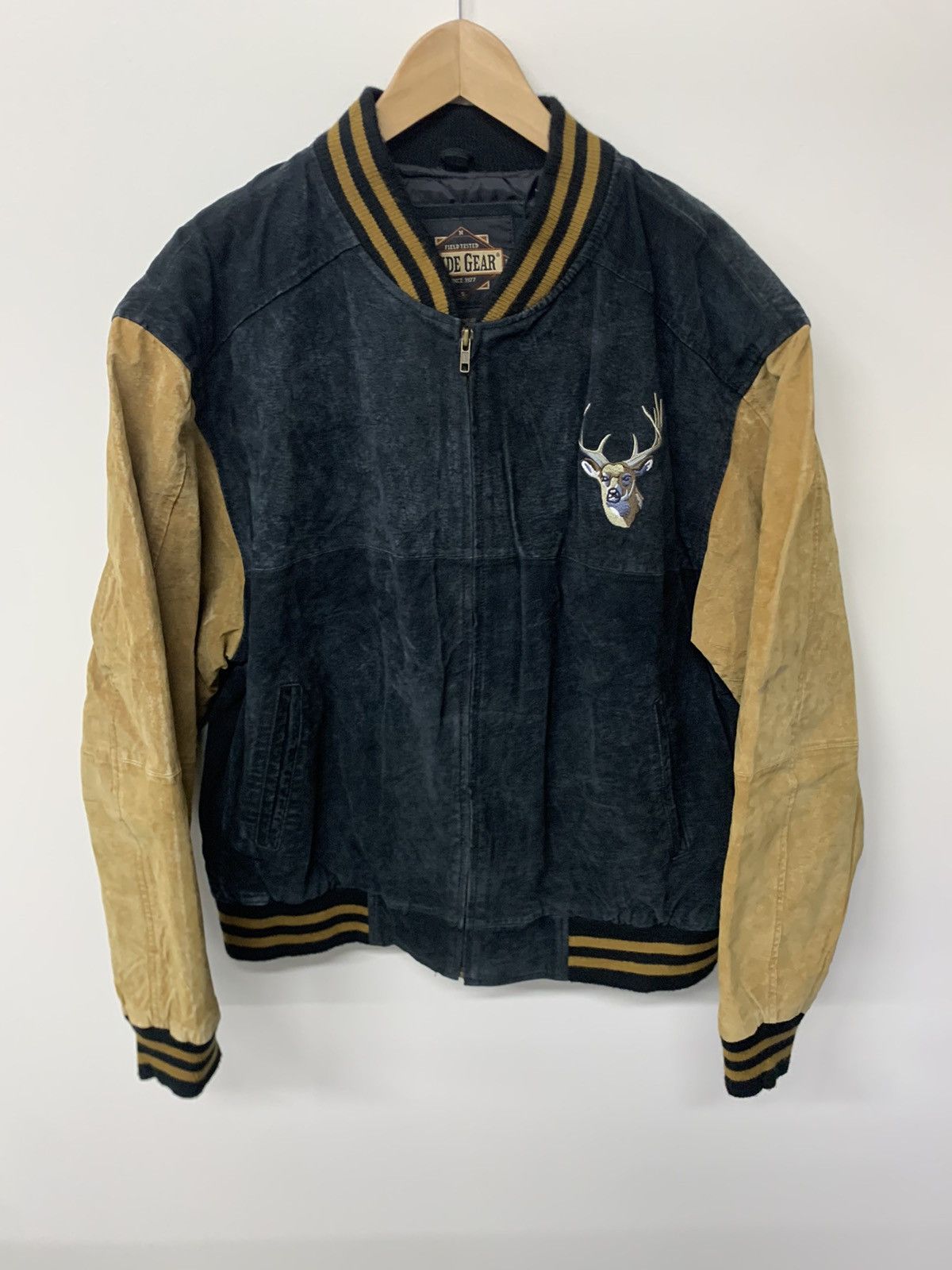 Varsity Jacket × Vintage × Windbreaker Vintage Suede Deer Embroider Varsity Jacket | Grailed